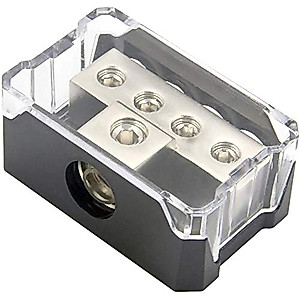 RKURCK 4 Way Power Distribution Block, 0/2/4 AWG Gauge in, 4/8/10 Gauge Out, Car Audio Stereo Amp Distribution Connecting Block for Audio Splitter (1 in 4 Out) 2 Pack