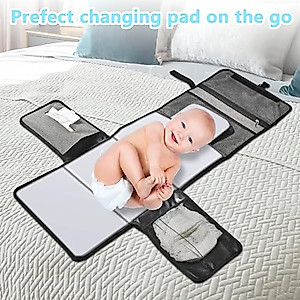 Portable Baby Changing Pad, SKYROKU Detachable Travel Changing Pad, Smart Wipes Pocket with Built-in Pillow -Waterproof & Large Changing Area-Foldable Travel Baby Changing Kit Black