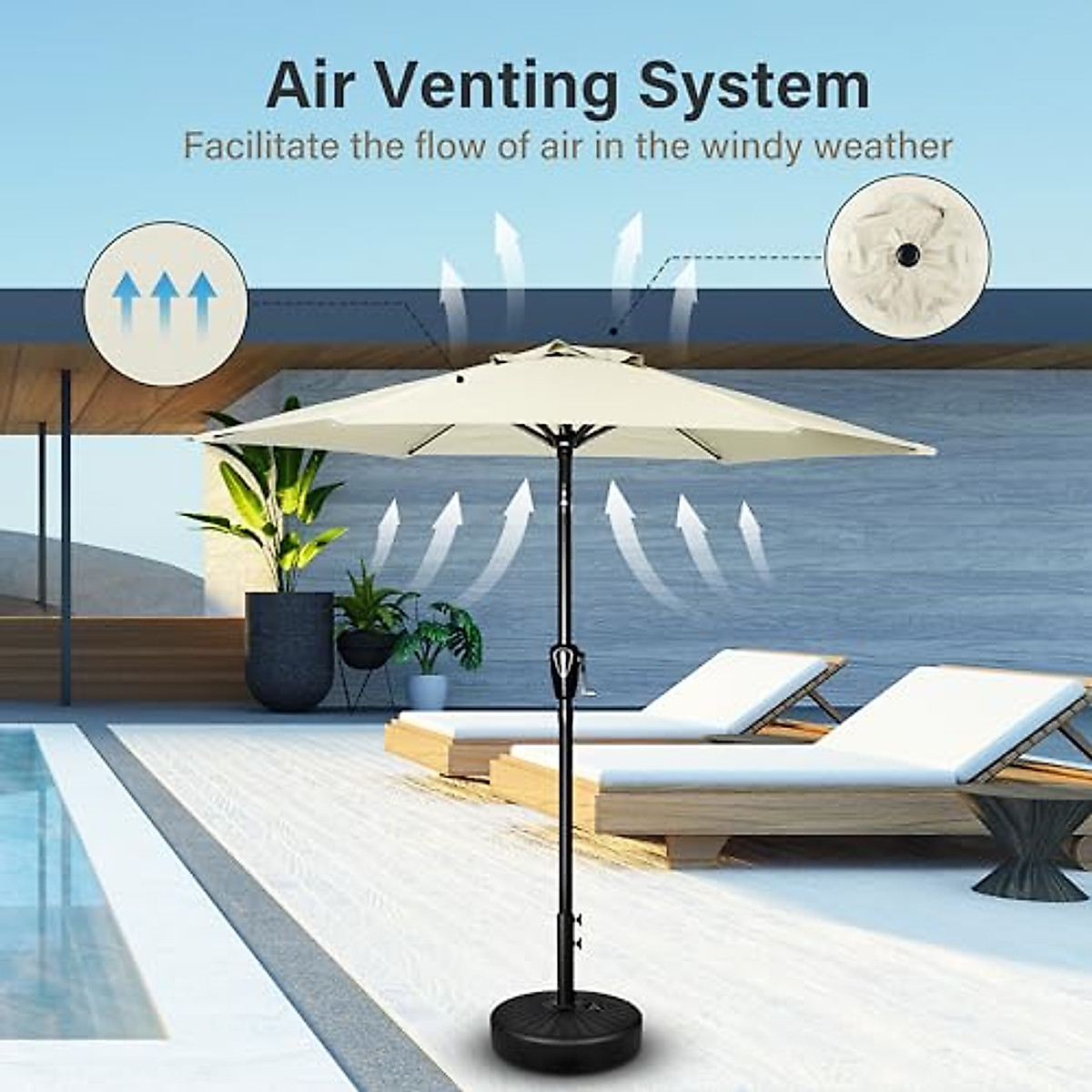 Simple Deluxe 7.5ft Patio Umbrella Outdoor Table Market Yard Umbrella with Push Button Tilt/Crank, 6 Sturdy Ribs for Garden, Deck, Backyard, Pool, Beige