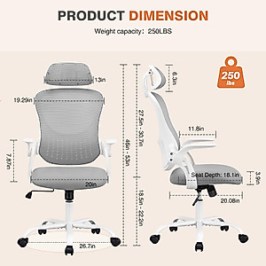 Sweetcrispy Office Computer Desk Managerial Executive Chair, Ergonomic Mid-Back Mesh Rolling Work Swivel Chairs with Wheels, Comfortable Lumbar Support, Comfy Arms for Home,Bedroom,Study,Student,Black