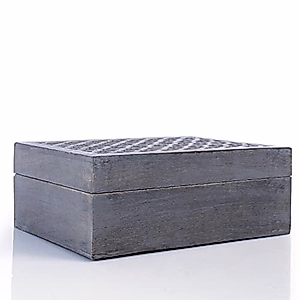 Mela Artisans Decorative Storage Box with Hinged Lid - Distressed Dove Grey, XL | 10.5” x 7.5” x 4” | Rustic Trellis Design | Mango Wood Crafted | Ideal for Keepsakes, Trinkets, Jewelry & Other Stash