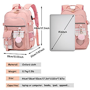 Makukke School Backpack for Girls, School Bag Kids Elementary College Backpacks Bookbags for Teen Girls Women Students Travel Daypack, Pink Backpack