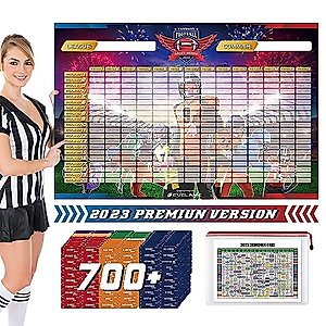Extra Large 6FT x 4FT Fantasy Football Draft Board 2023-2024 Kit with 637 Player Stickers, 14 Teams, 20 Rounds, 2023 Fantasy Football Draft kit Premium Color Version for Home Office Sport Club Bar