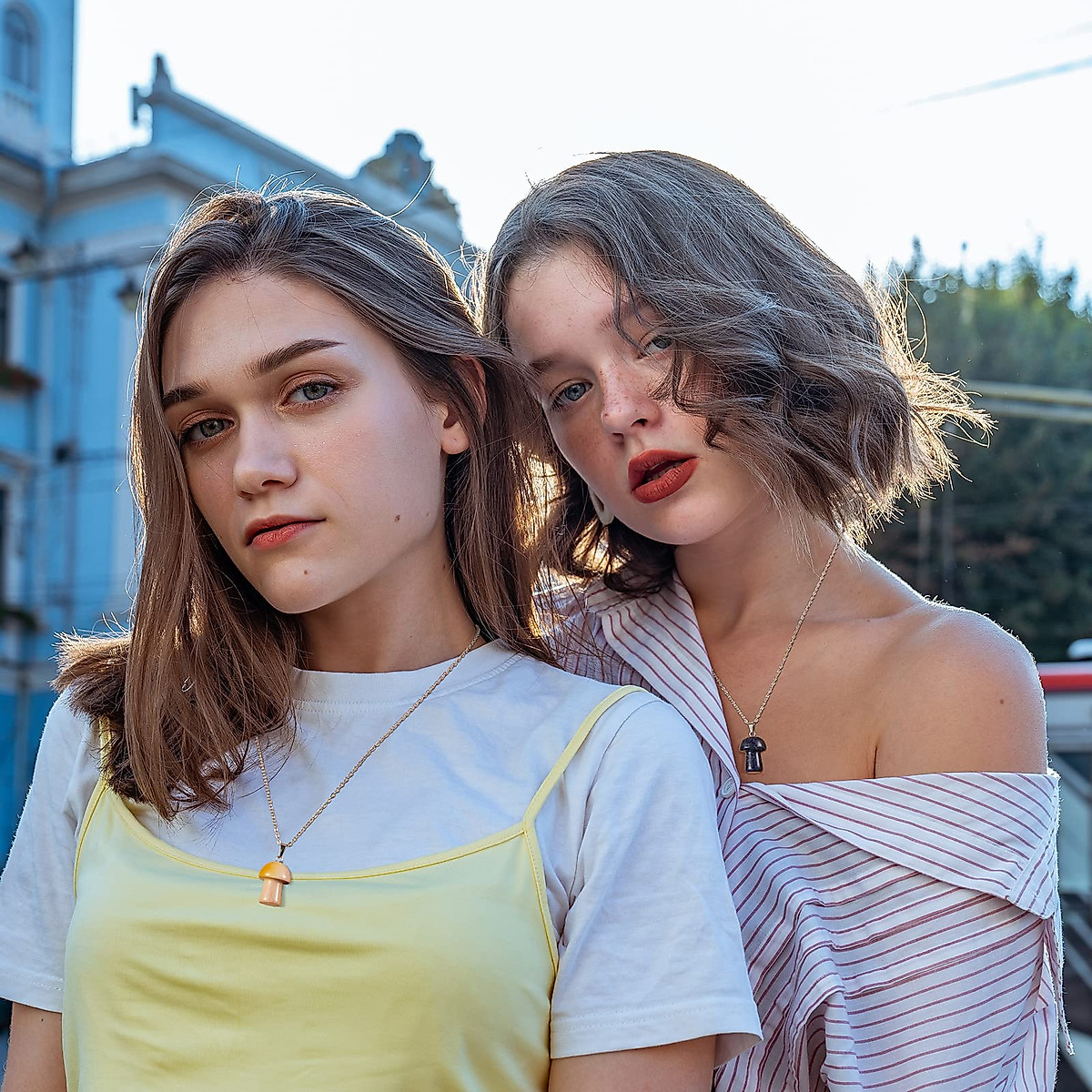 Henoyso 12 Pcs Mushroom Crystal Necklace Natural Gemstone Mushroom Pendant Necklace Decorative Mushroom Necklace Quartz Mushroom Jewelry with Silver Chains for Women Jewelry Gifts(Mushroom)