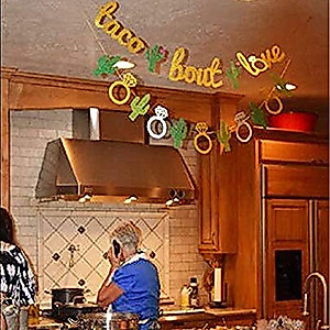 JeVenis Set of 2 Taco Bout Love Banner Taco Party Decoration Taco Banner Fiesta Decor for Fiesta Engagement Party Bachelorette Party or Wedding Shower Banner