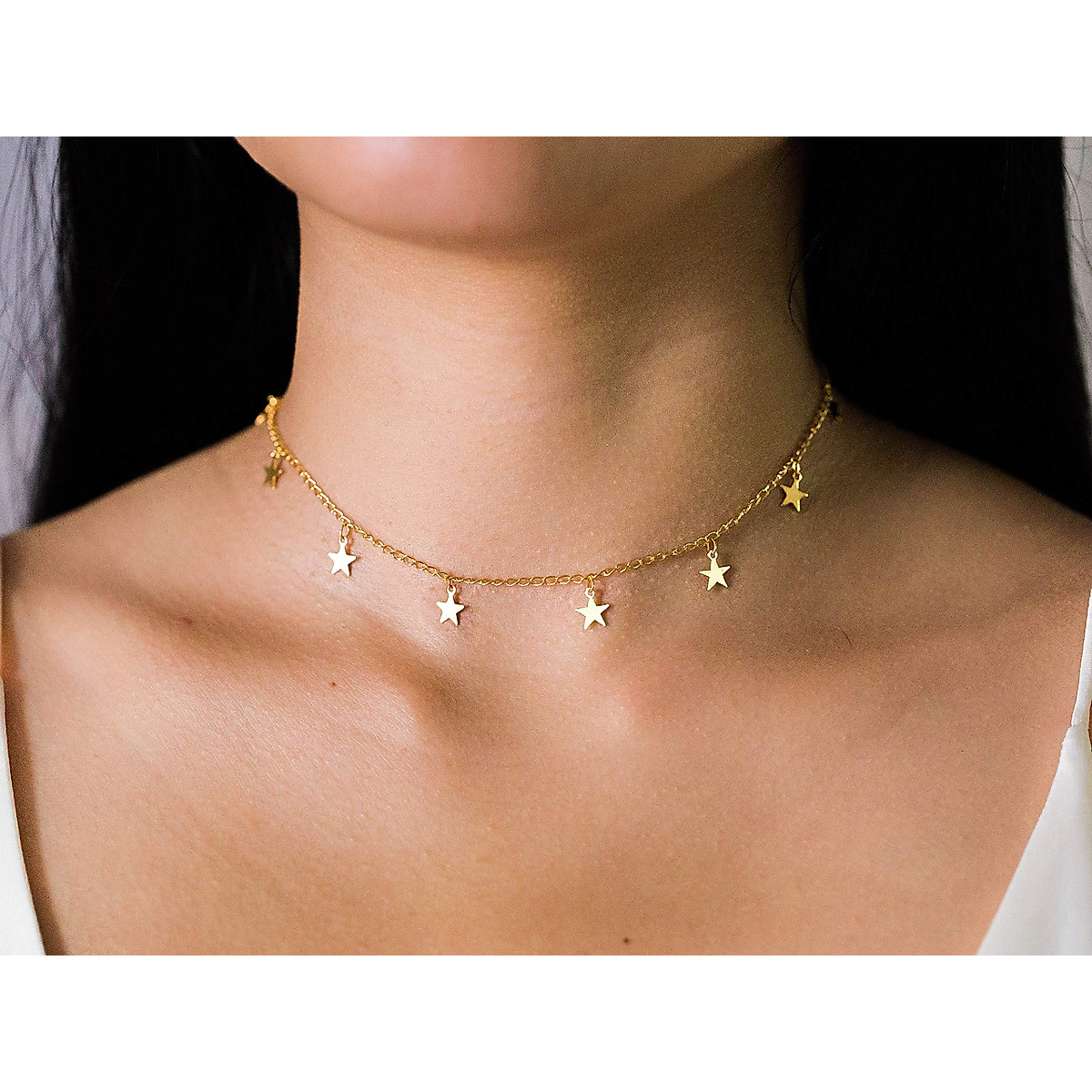 Fremttly Star Choker Necklaces, Dangling Gold Choker Necklace Summer Beach Boho Necklaces Aesthetic Necklace Gift for Women