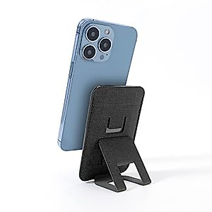 ergomi Ares MagSafe Wallet Stand for iPhone 14/13/12 Series, Ultra Slim 2 in 1 Magnetic Phone Stand with Card Holder & Finger Grip, Detachable & Adjustable with Portrait/Landscape Viewing Mode, Black