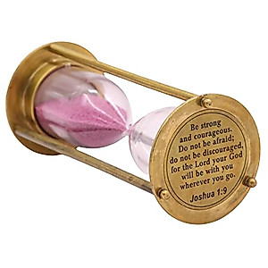 Brass Hour Glass with Religious Quotes, Unique Sandglass for Son, Grandson, Daughter, Father, Mother, Husband, and Some one You Love. (Old Brass Joshua 1:9 Black)