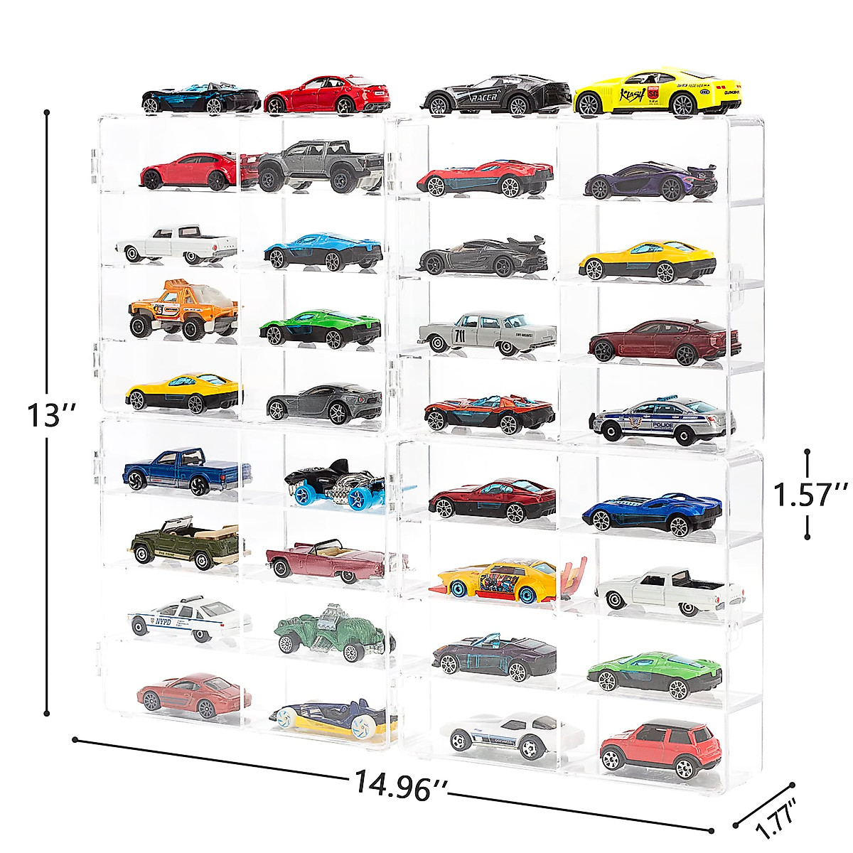 KISLANE Acrylic Display Case Compatible with Toy Cars, Matchbox Cars, 32 Slots Display Case for Toy Cars, Matchbox Cars(Extra Large-32 Slots)