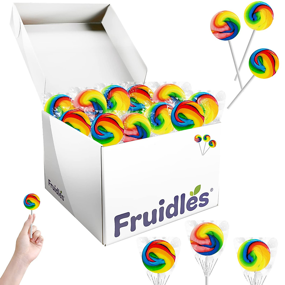 The Dreidel Company Rainbow Swirl Lollipop, Mixed Fruit Flavor, Individually Wrapped, 1.5" Inch Swirl Pop (24-Pack)
