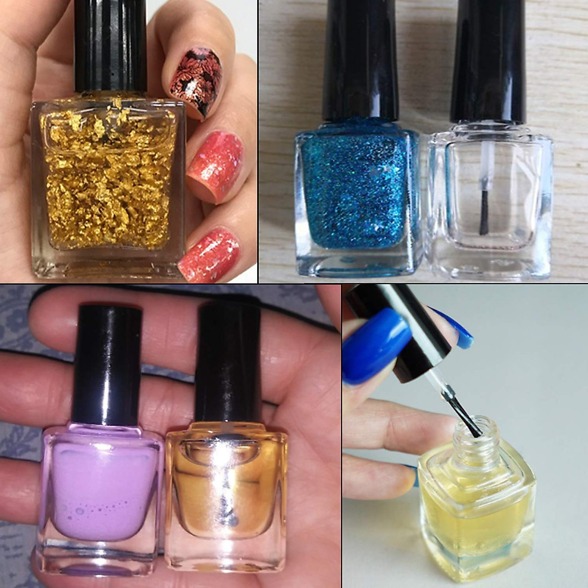 Yebeauty 20 PCS Empty Nail Polish Bottle, 5ml/0.17oz Refillable Clear Glass Bottles Vials Container with Soft Brush Cap Funnels Set for Nail Art Sample, Black