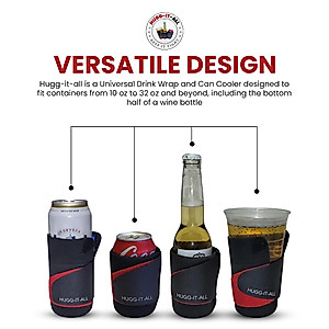 Universal Drink Wrap Neoprene Sleeve Fit for 10oz - 32oz Cans & Bottles of with Black and Red Portable Beverage Holder for Event, Camping, Fishing, Travel and Office