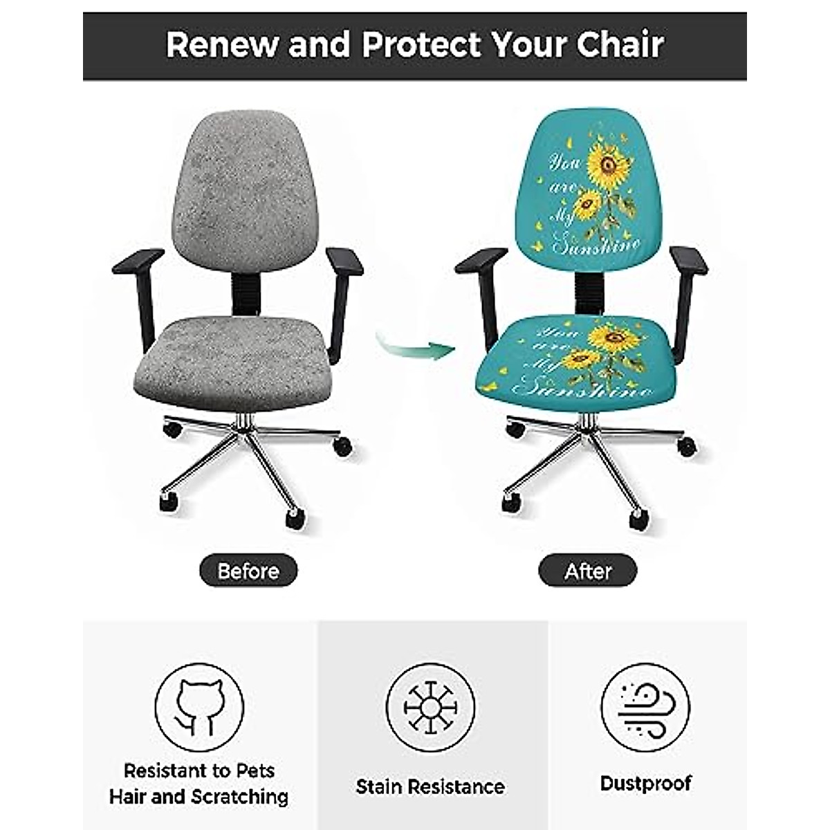 Big buy store Office Chair Cover Sunflower Butterfly Desk Chair Cover Stretch Elastic Universal Computer Chair Covers My Sunshine Teal Green Stretch Rotating Chair Slipcovers Protectors