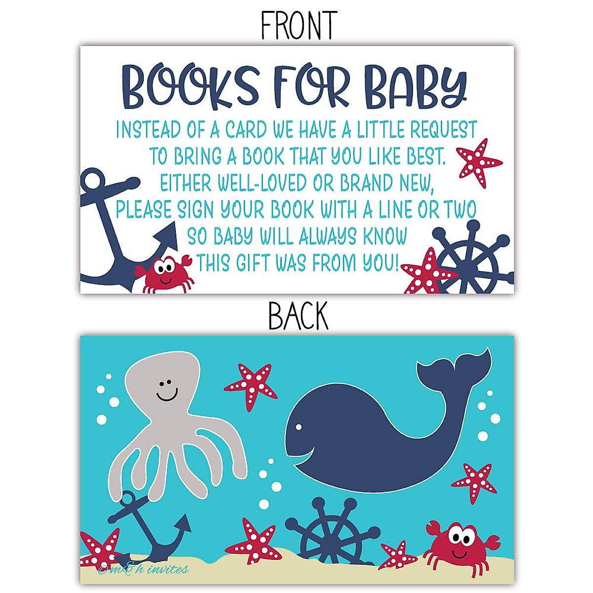 50 Nautical Books for Baby Shower Request Cards - Invitation Inserts - Gender Neutral