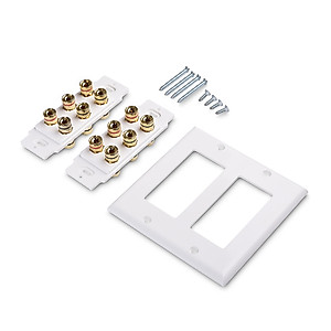 Cable Matters Double Gang Speaker Wire Wall Plate (Speaker Wall Plate, Banana Plug Wall Plate) for 6 Speakers in White
