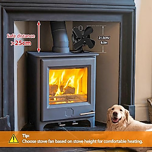 Signstek Heat Powered Wood Stove Fan for Wood/Log Burner/Fireplace/Heater, Non Electric, Quiet, Eco Friendly Black Stove Fans, Circulating Warm Air Saving Fuel,4 Blades Upgrade Large size