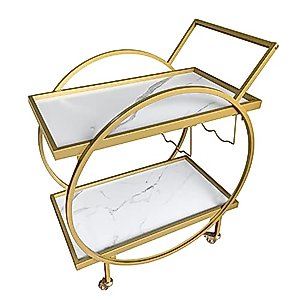 AT-VALY Bar Cart with Wine Rack,2-Tier Mobile Serving Cart on Wheels,Wine Cart for Home, Kitchen,Gold