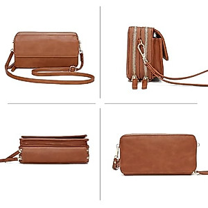 Small Purses For Women Cellphone Crossbody Bags RFD Wallet Purse Shoulder Handbag With Wristlet Strap (Dark Brown)