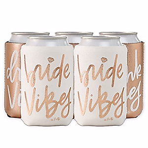 xo, Fetti Bachelorette Party Bride Vibes Can Cooler - White + Rose Gold, 10 Count | Neoprene Holder, Drink Sleeve,Bridal Shower, Engagement Party Decoration and Bride To Be Gift