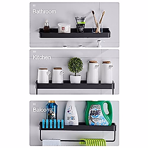 Annibells Shower Shelves Bathroom Shelf Towel Rack Free Drilling Installation Kitchen Bathroom Wall Storage Bracket Space Aluminum Black-Without Towel Rack||50cm