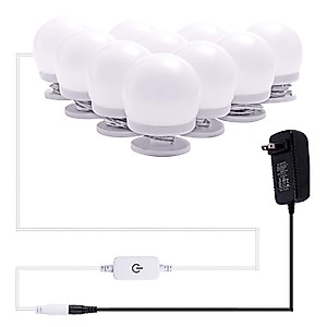 AIBOO LED Vanity Mirror Lights Kit, Stick on Dimmable Makeup Lights, 12V Mirror Lighting Strip Fixture for Vanity Dressing Table, Bedroom Wall Lights,CRI>90 (4000K Natural White,10 Bulbs)