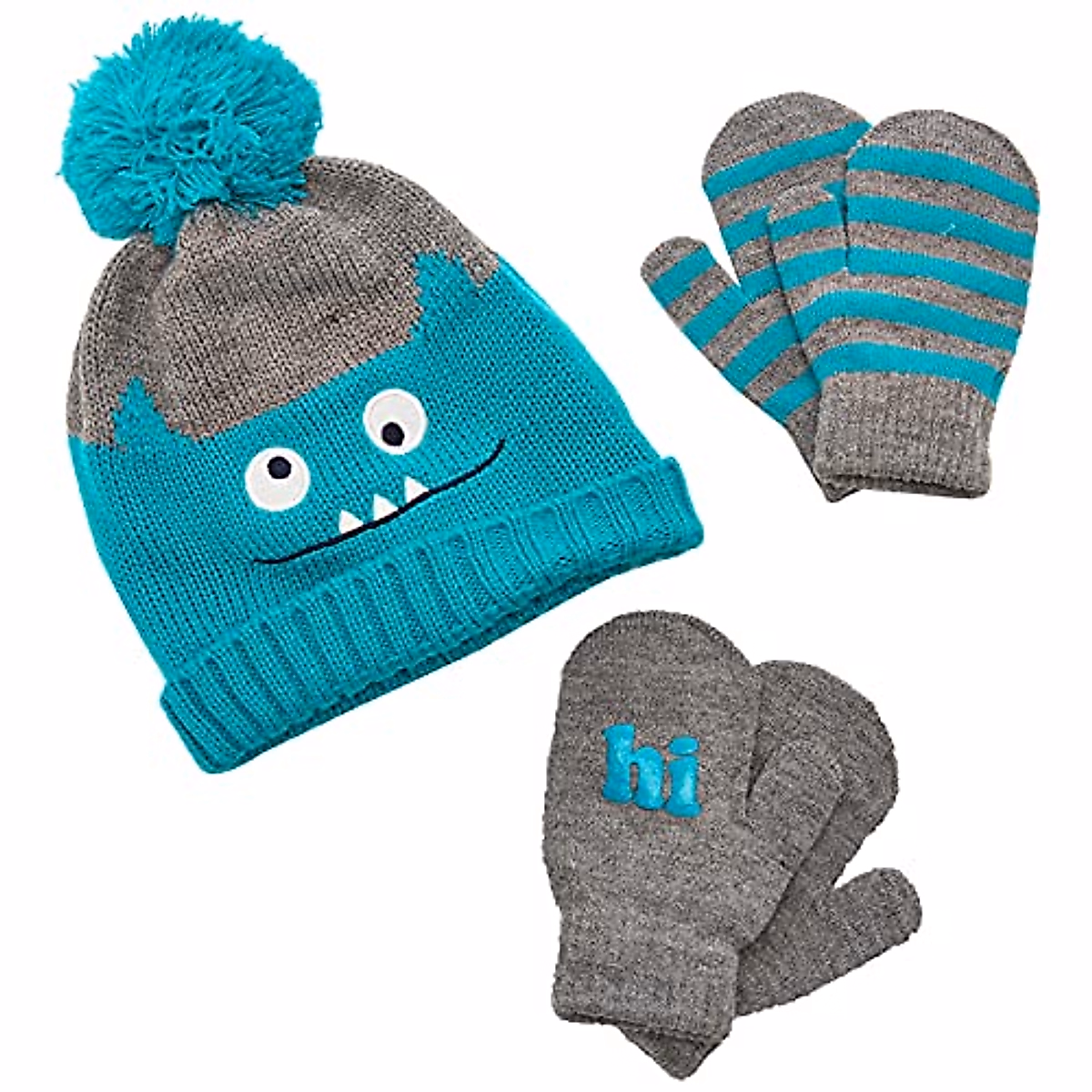 Simple Joys by Carter's Baby Hat and Mitten Set, Monster/Stripe, 12-24 Months