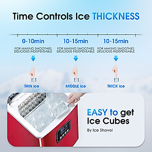 FREE VILLAGE Ice Maker Machine Countertop, 40Lbs/24H, Auto Self-Cleaning, 24pcs Ice Cube in 13 Mins, Portable Compact Ice Cube Maker, with Ice Scoop & Basket, Ideal for Home/Kitchen/Office/Bar, Red