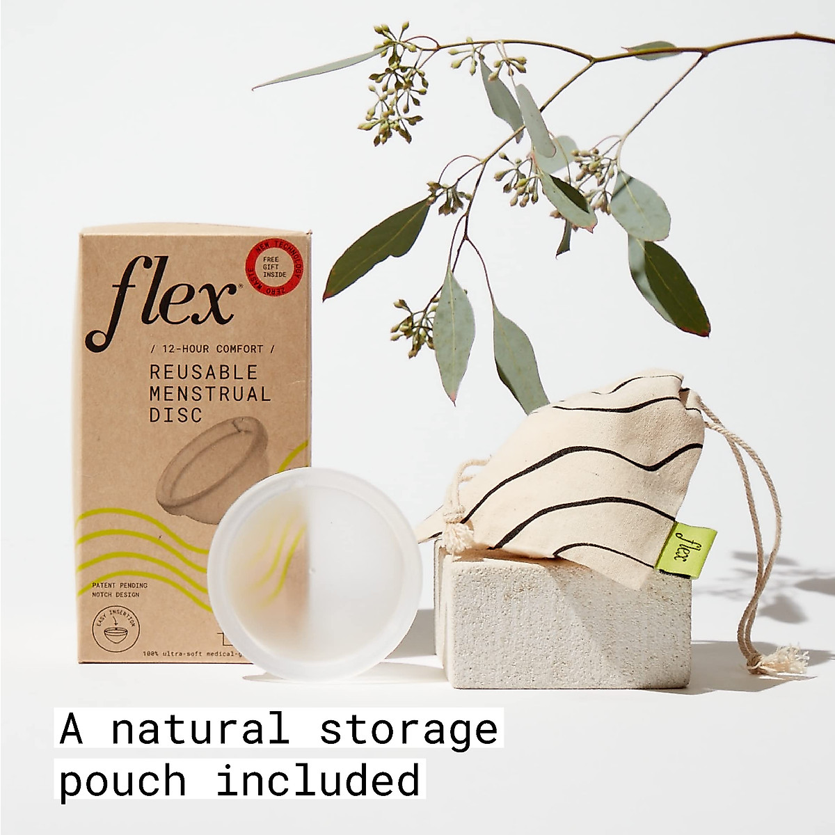 Flex Reusable Disc | Reusable Menstrual Disc | Tampon, Pad, and Cup Alternative | Capacity of 6 Super Tampons | Lasts for Years | Includes Carrying Pouch & 2 Free Disposable Discs