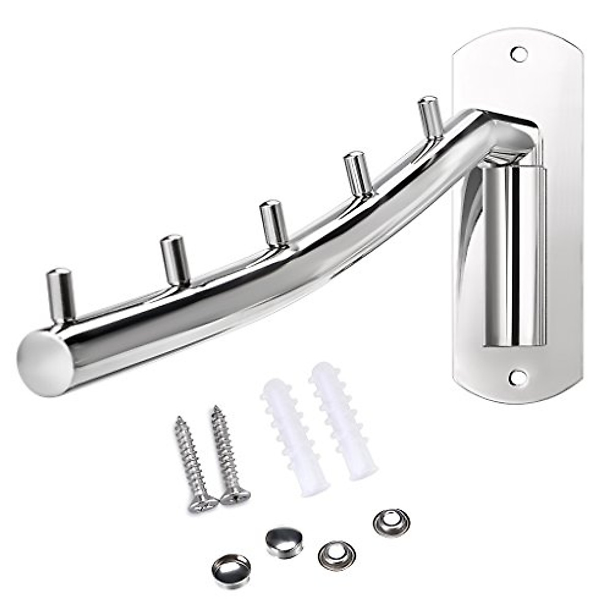 Sumnacon Wall Mounted Clothes Hanger Rack, Stainless Steel Garment Hooks with Swing Arm Holder, Space Saver Coat Robe Storage Organizer for Laundry Room Bedrooms, Clothing Drying Rack with 5 Hooks