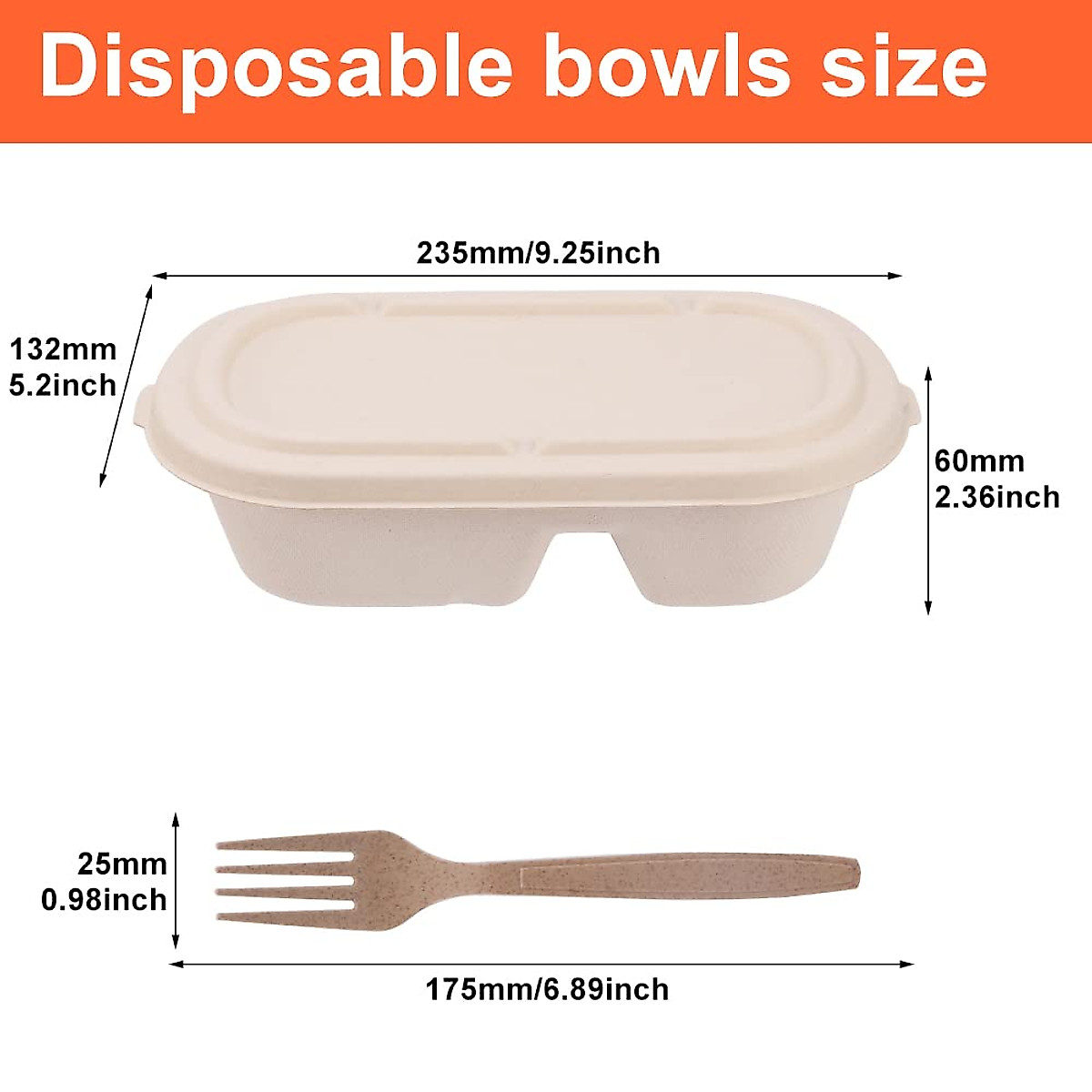 50Pcs Disposable Bowls with Lids and Forks,2 Compartment Paper Pulp Compostable Food Storage Container,Biodegradable Disposable Bowls Leakproof and Microwave Safe,for Hot/Cold Use