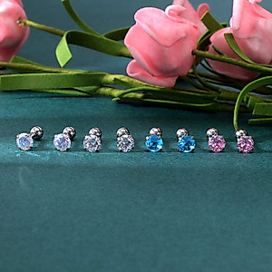 4 Pairs Shiny Cubic Zirconia Surgical Steel Stud Earrings Set for Girls, 20G Cartilage Tragus Helix Conch Piercing Sets for Women (Round,CZ Size 4mm)