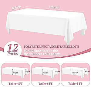 Pesonlook 12 Pack White Tablecloth-60 x 126Inch Rectangle Tablecloth Polyester Table Cloth for 8 Feet Rectangle Tables,Washable Fabric Table Cover for Wedding/Buffet Party/Dining Table/Events