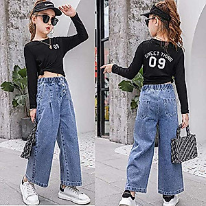 Milokado OnlyAngel Kids Girls Washed Elastic Waist Jeans Age 4-13 Years (Blue, 8-9 Years)