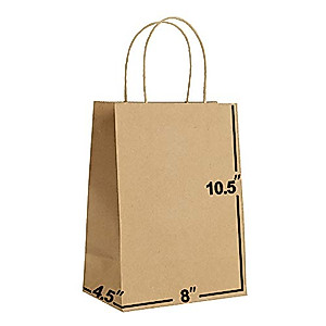 Paper Bags with Handles Bulk 8 X 4.5 X 10.5 [50 Bags]. Ideal for Shopping, Packaging, Retail, Party, Craft, Gifts, Wedding, Recycled, Business, Goody and Kraft Merchandise Bag