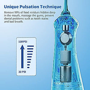 TUREWELL FC1592 Water Dental Flosser Cordless with Powerful Battery, Oral Irrigator for Teeth Cleaner, 3 Modes and 4 Jet Tips, IPX7 Waterproof,300ML Detachable Water Tank for Home and Travel (White)
