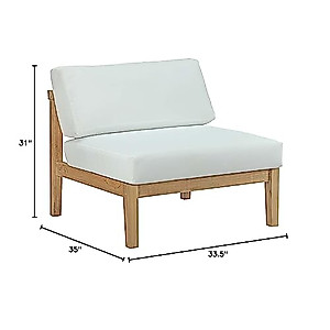 Modway Bayport Teak Wood Outdoor Patio Armless Chair in Natural White