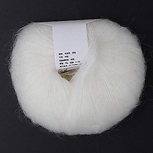 Popular Multi Color Soft Mohair Fiber Long Angora Wool Hand Knitting Yarn Roving for Weave Scarves (White)