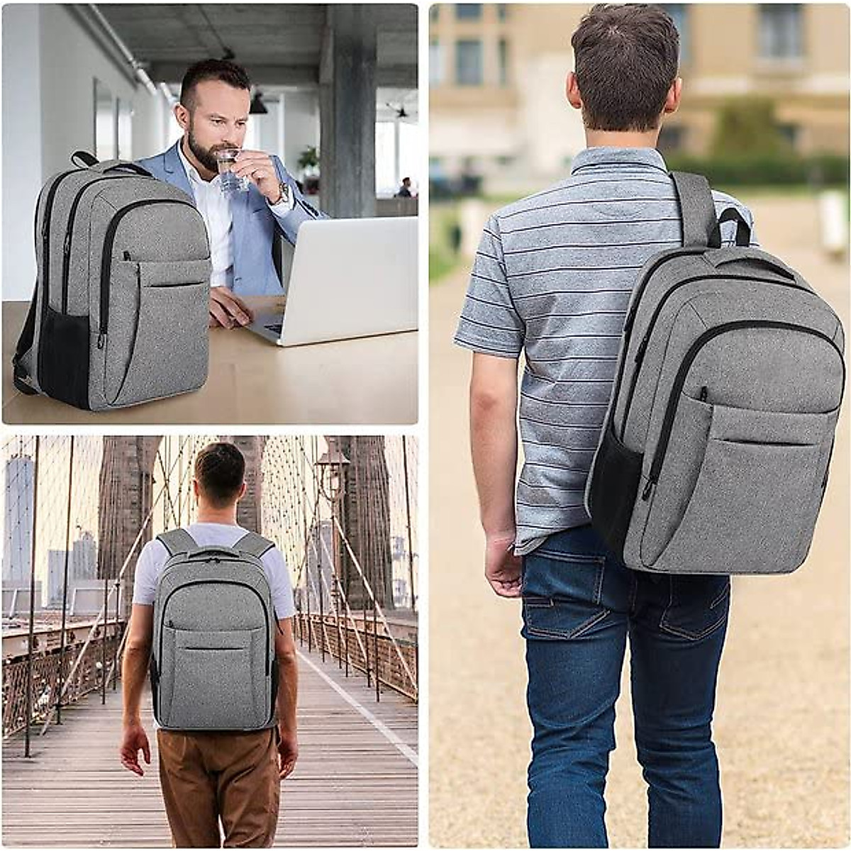 Laptop Backpack, Laptop Backpack 15.6 inch, TSA Durable Business Travel Laptops Backpack with USB Charging Port, Water Resistant College School Computer Bag Gifts for Men & Women Fits Notebook, Grey