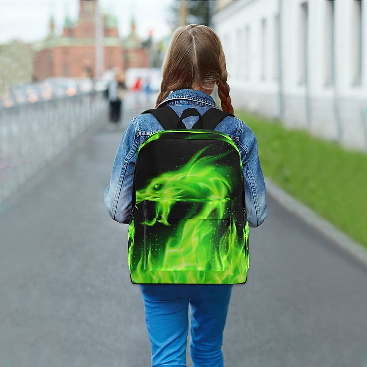 Green Fire Dragon Backpack, Travel Rucksack Lightweight School Bookbag Daypack for Adults Teen Students Boys Girls