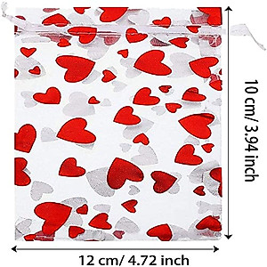 Moonear Heart Candy Bag Organza Jewelry Pouches, Valentine's Drawstring Gift Pouch for Valentine's Day Wedding Party Favor(50pcs)