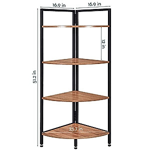 SAYGOER Corner Bookshelf 4 Tier Stand Storage Shelf Modern Black Bookcase Ladder Standing Shelves Display Rack Plant Stand for Small Spaces, Bedroom, Living Room,Walnut Oak