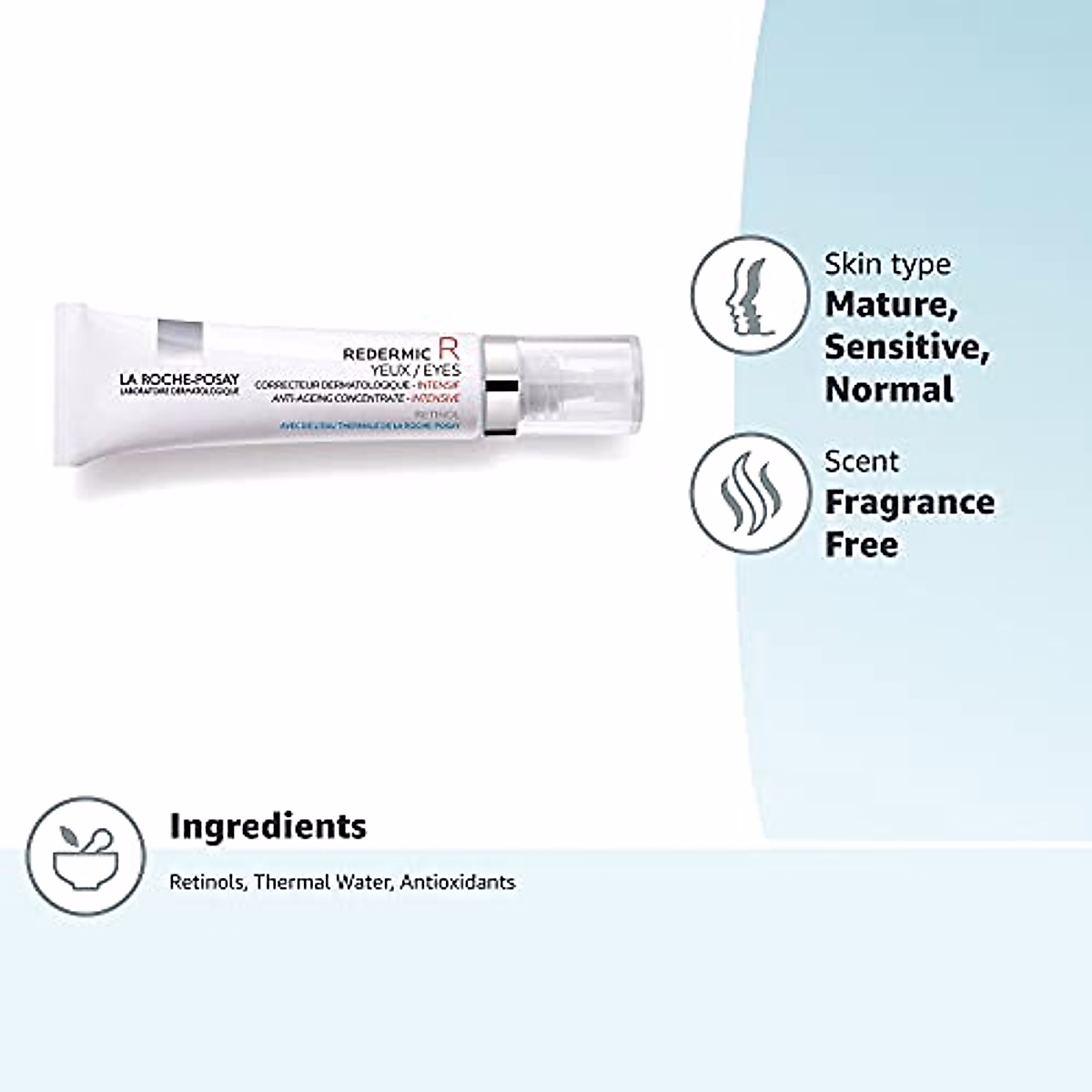 La Roche-Posay Redermic R Eyes Retinol Eye Cream, Anti-Aging Eye Cream to Reduce Wrinkles and Dark Circles With Pure Retinol and Caffeine, 0.5 Fl Oz (Pack of 1)