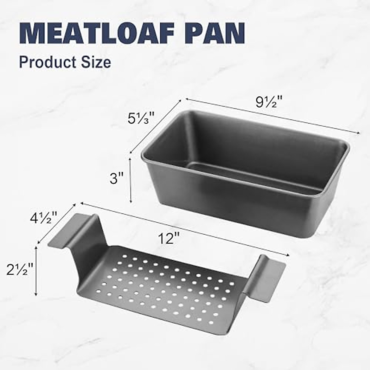 BRONYPRO Nonstick Meatloaf Pan with Drain Tray, 9x5 Meat Loaf Pans for Baking Bread, Homemade Banana Bread Tin for Oven, Grey