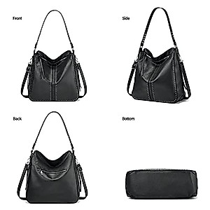 Viviphanhy Women Large hobo Leather tote concealed carry purses shoulder crossbody bags sets(Black)