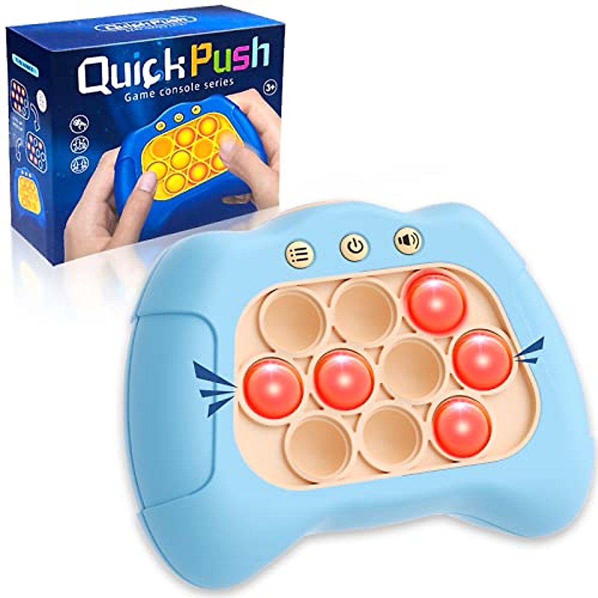 Quick Push Light Up Pop Game Fidget Toys for Adults and Kids | Puzzle Game Machine | Squeeze Poppet Sensory Push Pop Bubble Toy | Relief Party Favors Puzzle Game Fidget Console (Light Blue)
