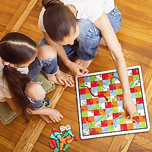 2 in 1 Snakes and Ladders, Ludo Game Set, 12 x 12 Inch Ludo Board Game 2-4 Players Family Dice Games Set Classic Double Sided Game Board for Adults and Teens, with 2 Wooden Dices and 16 Game Pieces