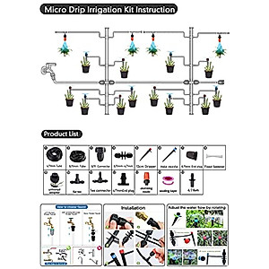 Drip Irrigation Kit, 164FT/50M Garden Watering System, Greenhouse Patio Irrigation System, Automatic Irrigation Equipment Kits, Blank Distribution Tubing Hose Adjustable Nozzle (11mm/0.43", 7mm/0.27")