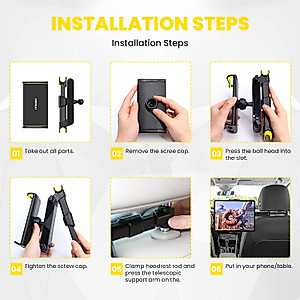 Yifacoom Tablet Holder for Car, Universal Headrest Tablet Mount, 360° Rotating iPad Tablet Car Mount for Back Seat Fits 4-12.9" iPad Pro 12.9/11/10.5/9.7, iPad Air Mini,Samsung Tab, Switch, Fire HD