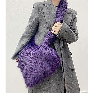 Women's Faux Fur Shoulder Purse Fleece Love Bag Heart Shape Y2k Crossbody Bag Chic Handbag Shoulder Bag