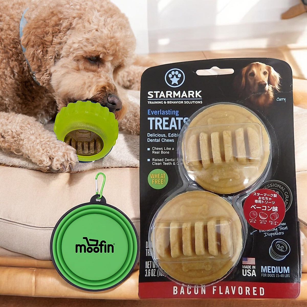 Dental Chews Bacon Flavor Dog Dental Chew, 3.6 Ounces, Bundle with Moofin Silicon Pet Bowl - Promotes Oral Health, Fits Treat Dispensers [Pack of 3]